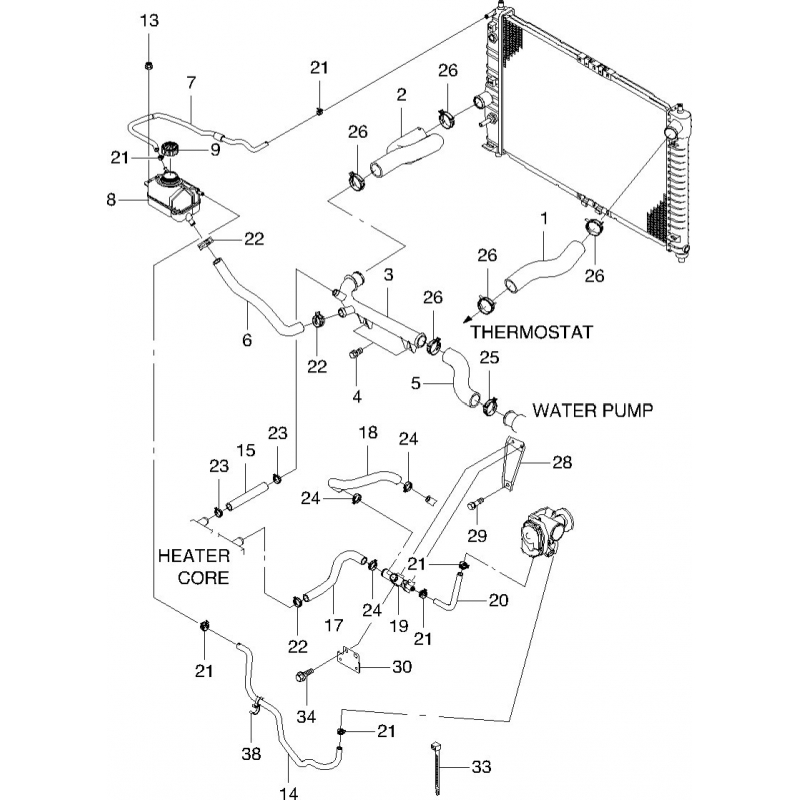 Патрубок от тройника системы охлаждения к коллектору Авео 1.5 GM 96536640